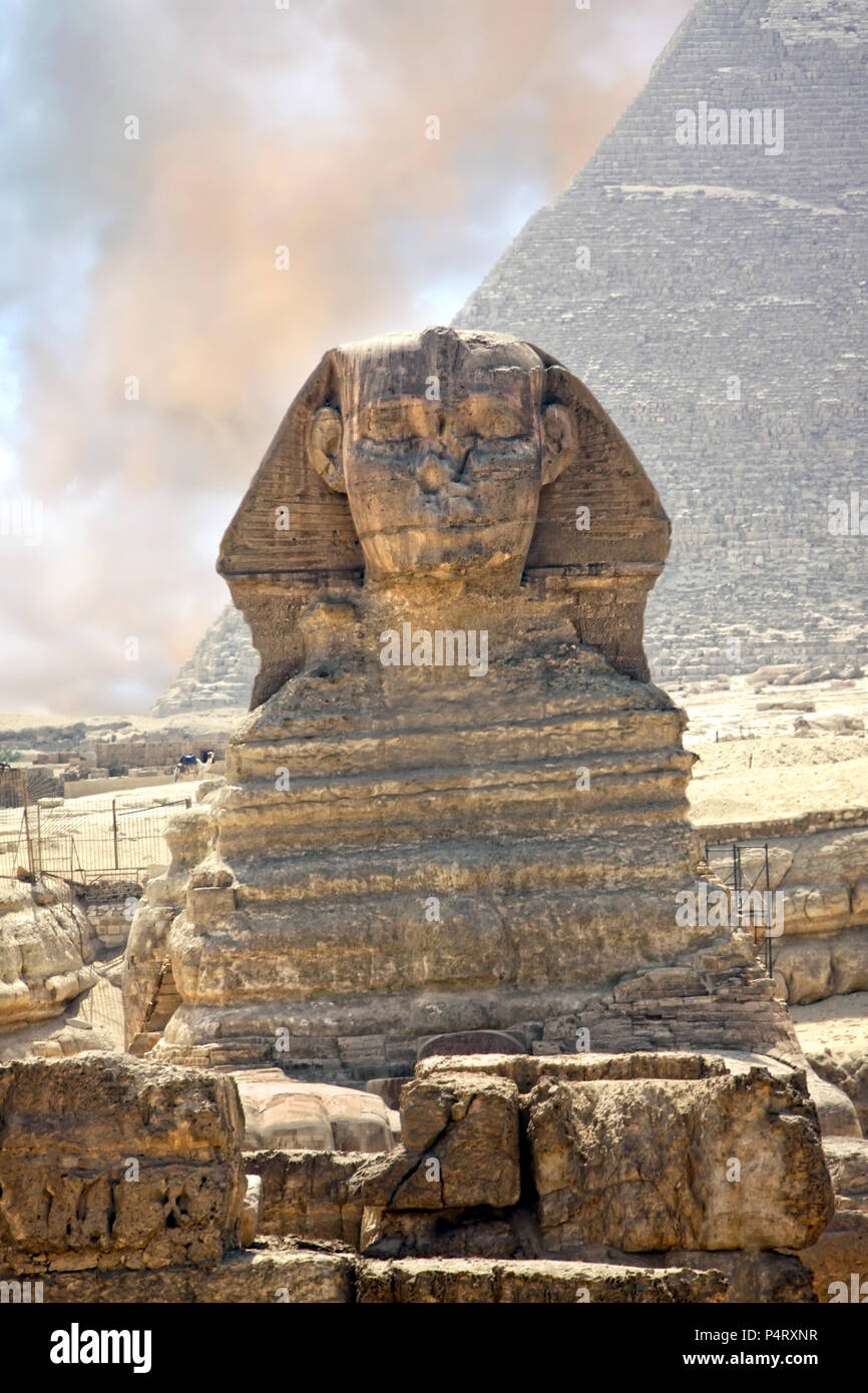Sphinx with Pyramid Giza Egypt, under a great sky and a camel in ...