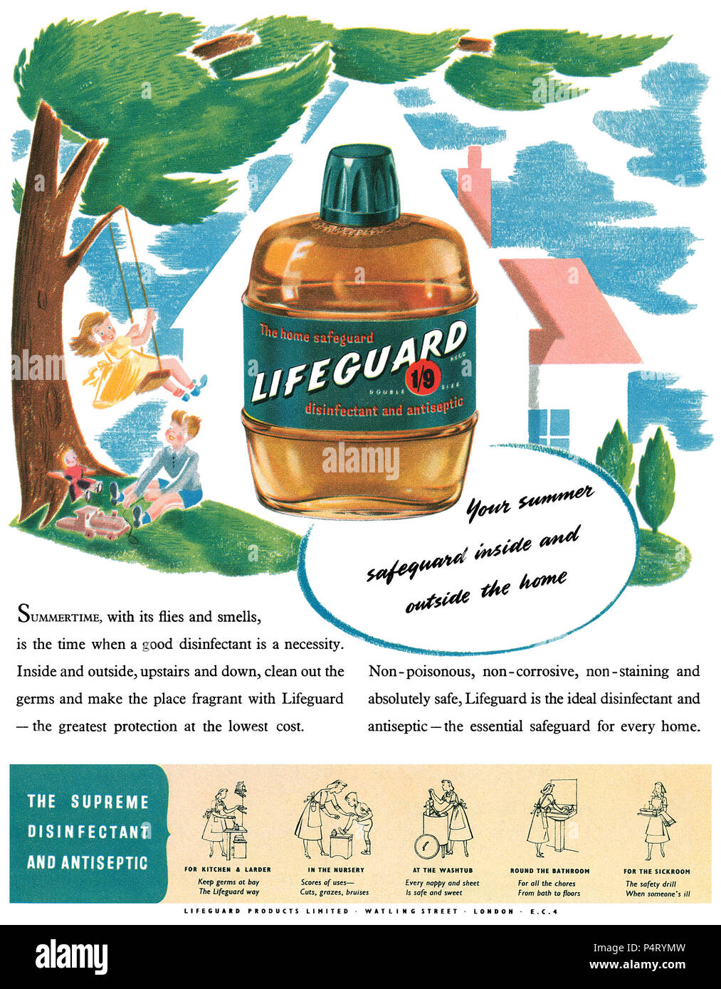 1949 British advertisement for Lifeguard disinfectant and antiseptic ...