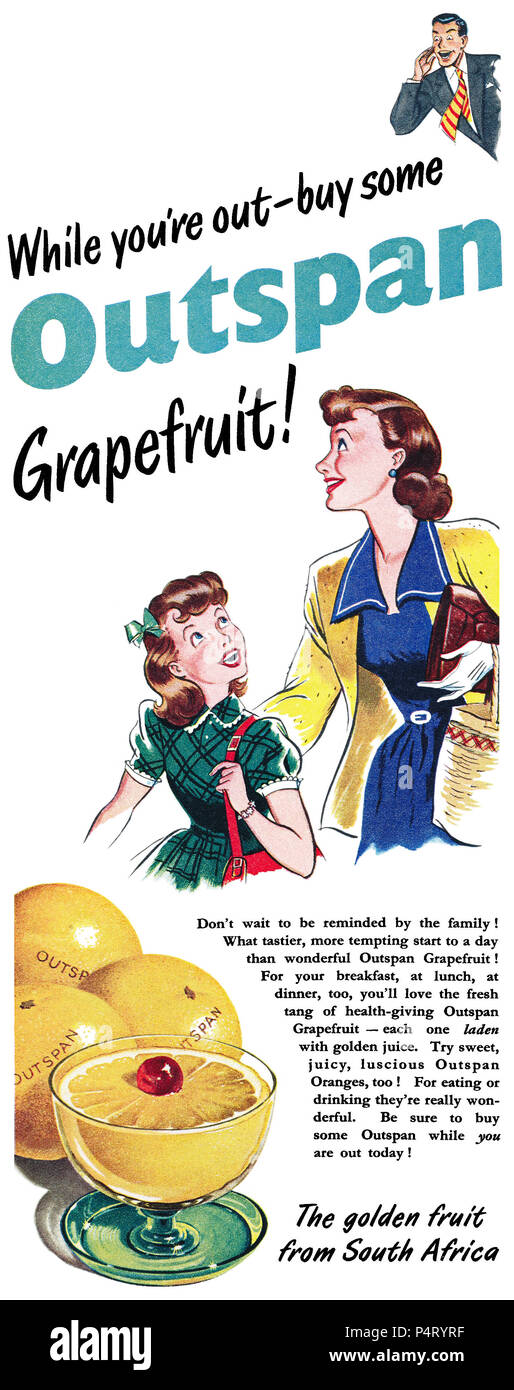 1951 British advertisement for Outspan oranges Stock Photo - Alamy