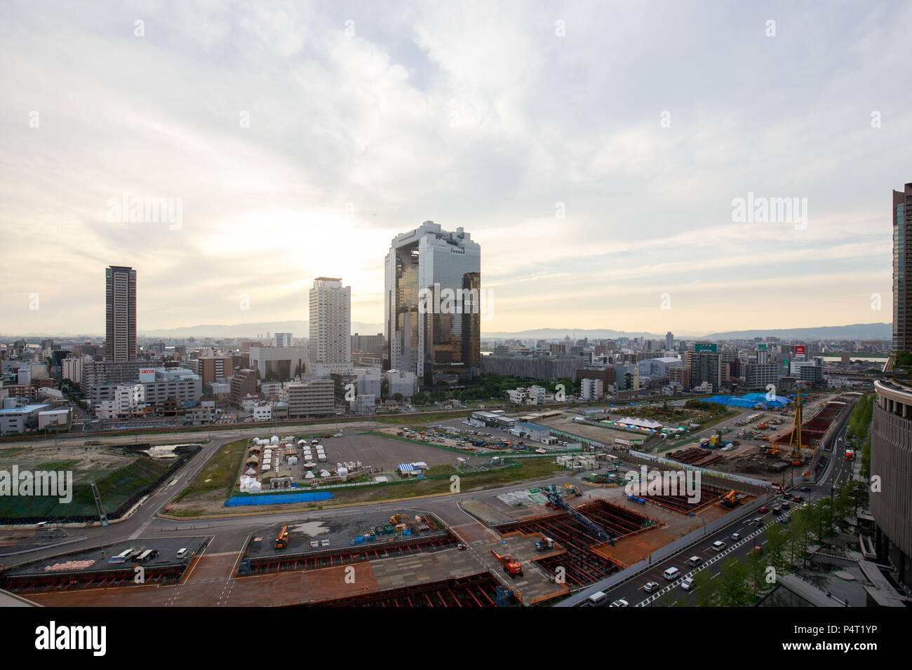 Osaka, Japan - June 22, 2018: View from roof of Osaka Station over ...