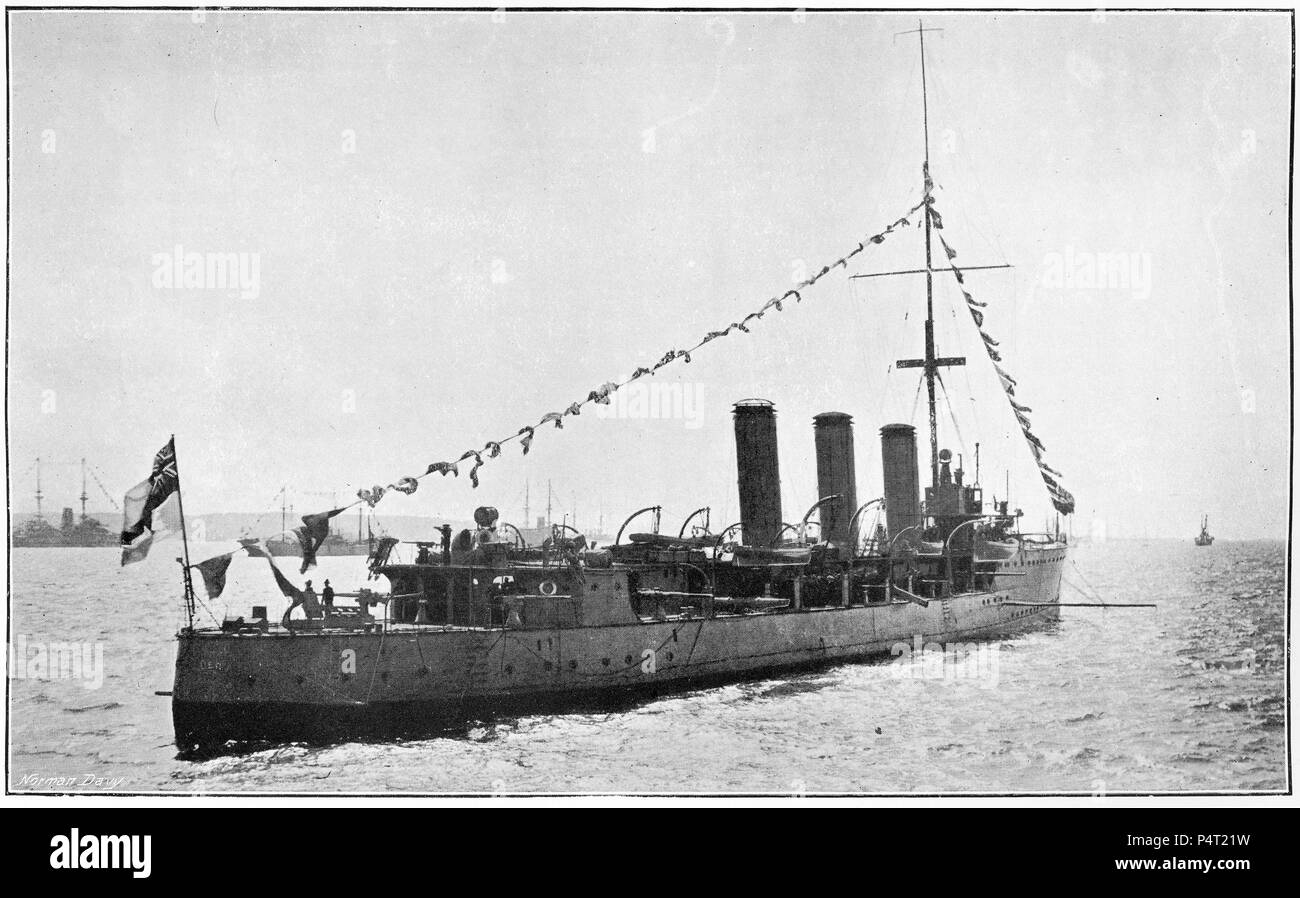 Halftone of HM Scout, Pathfinder of the British Navy. From the first ...