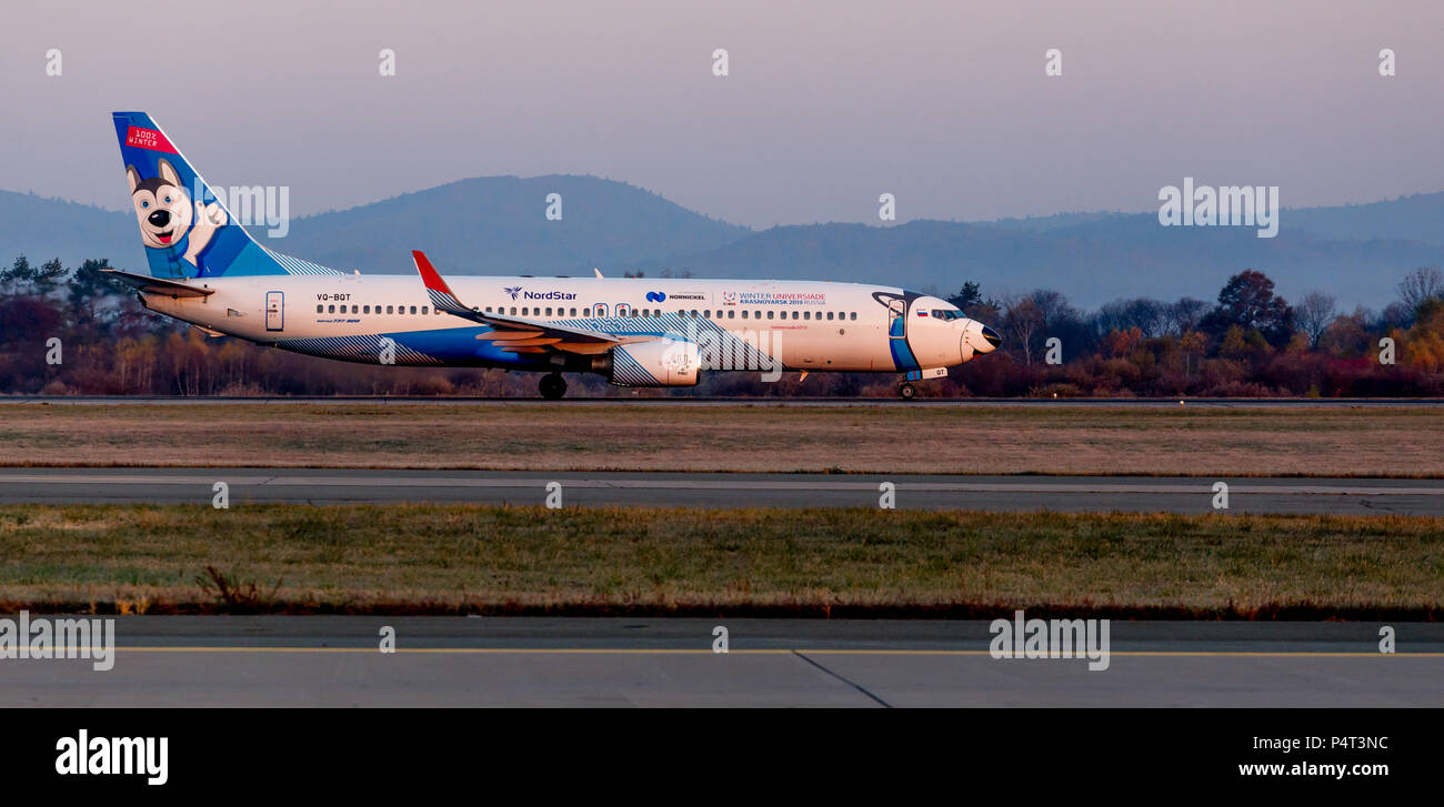 Russia, Vladivostok, 10/13/2017. Passenger jet aircraft Boeing 737-800 ...