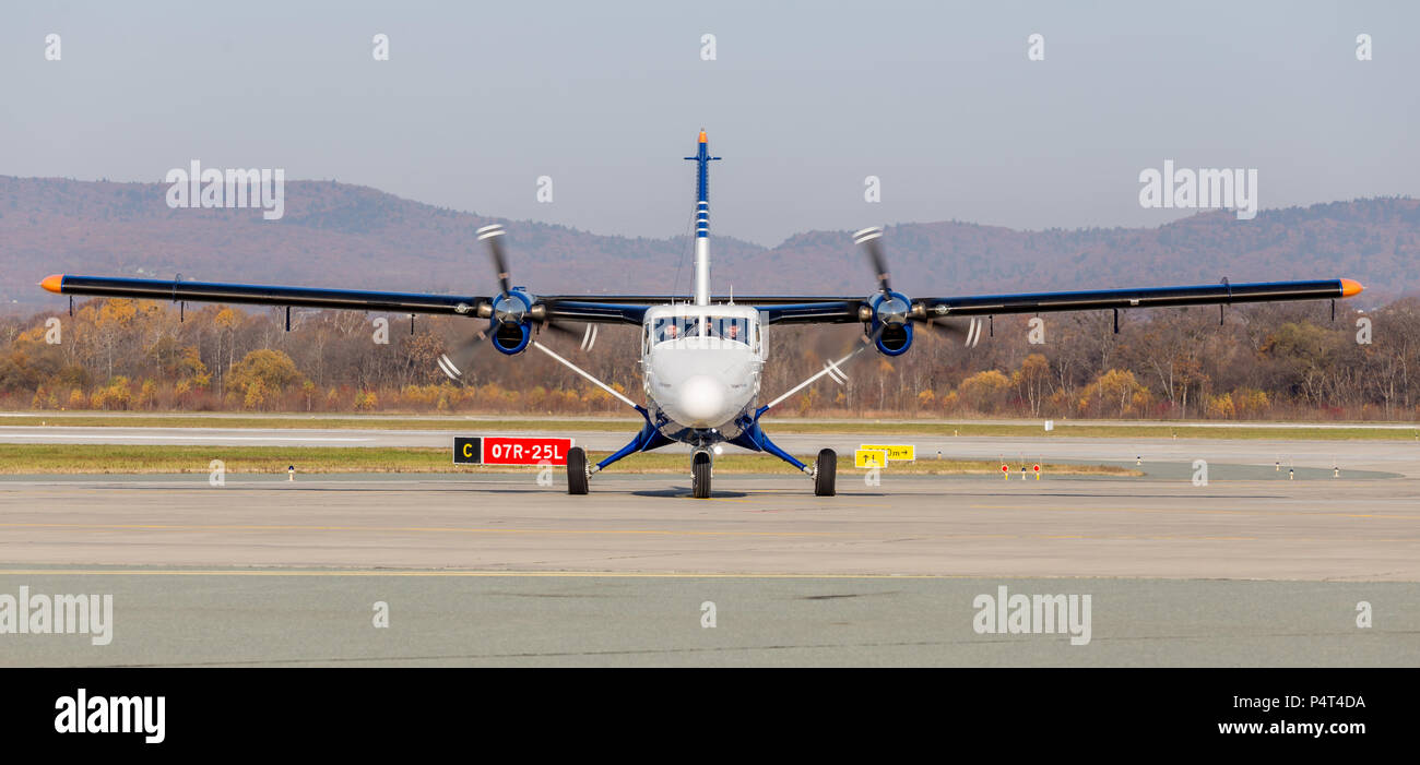 Russia, Vladivostok, 10/13/2017. Passenger plane DHC-6-400 of Aurora ...