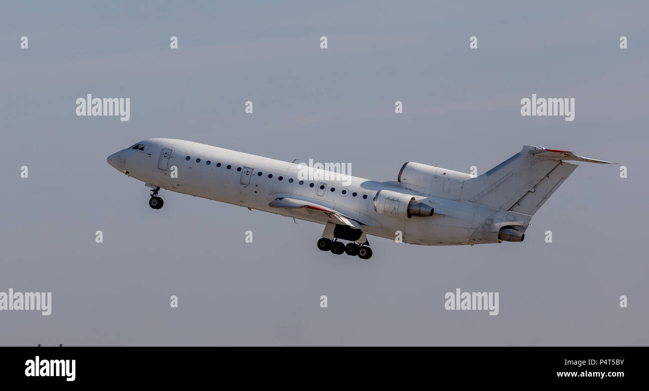 Commercial jet aircraft in a sky. Airplane's fuselage. Aviation and ...