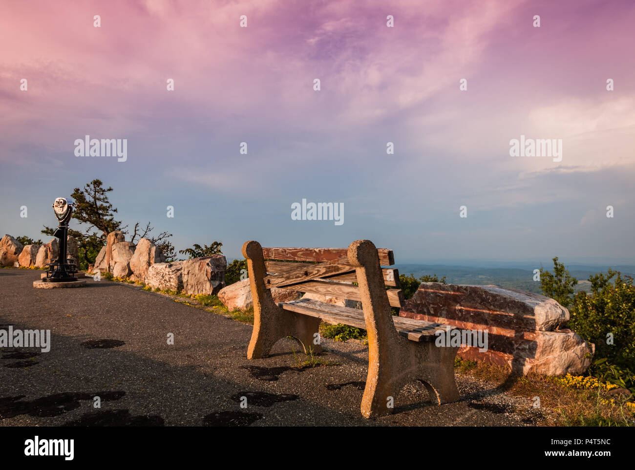 Stormy sunset over the mountains at High Point State Park, the top of ...