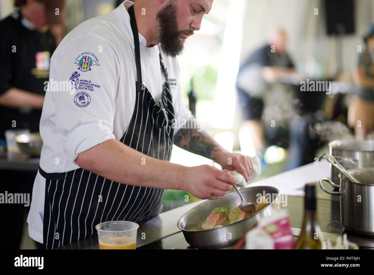 Chef Chris Braun preparing a gourmet competition meal at BC Seafood ...