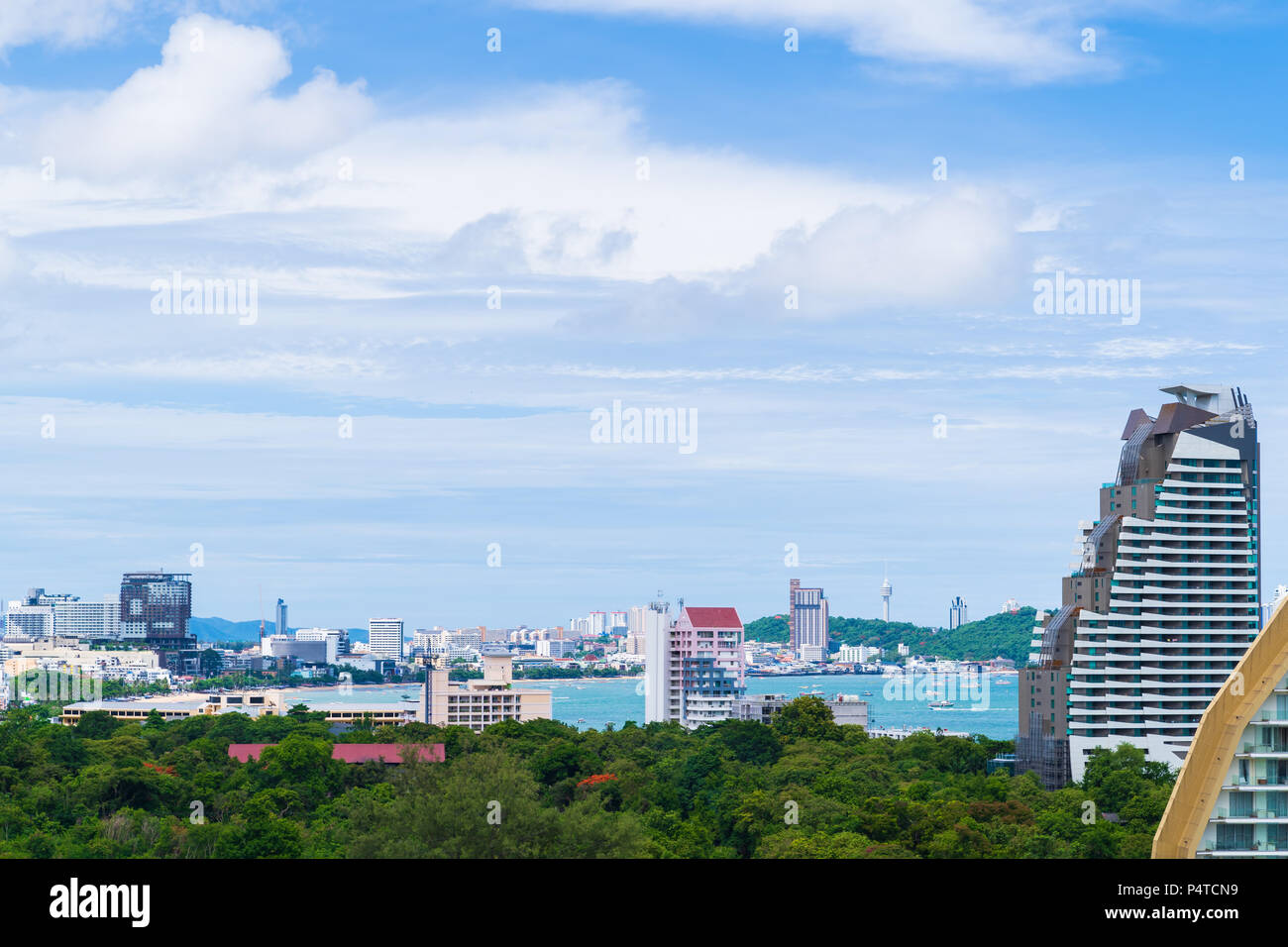 Cityscape and landscape on blue sky background, Pattaya, Chonburi ...