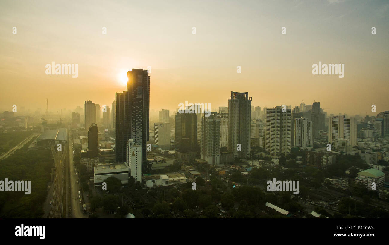 BANGKOK THAILAND - DECEMBER11,2016 : aerial view of sun rising and ...