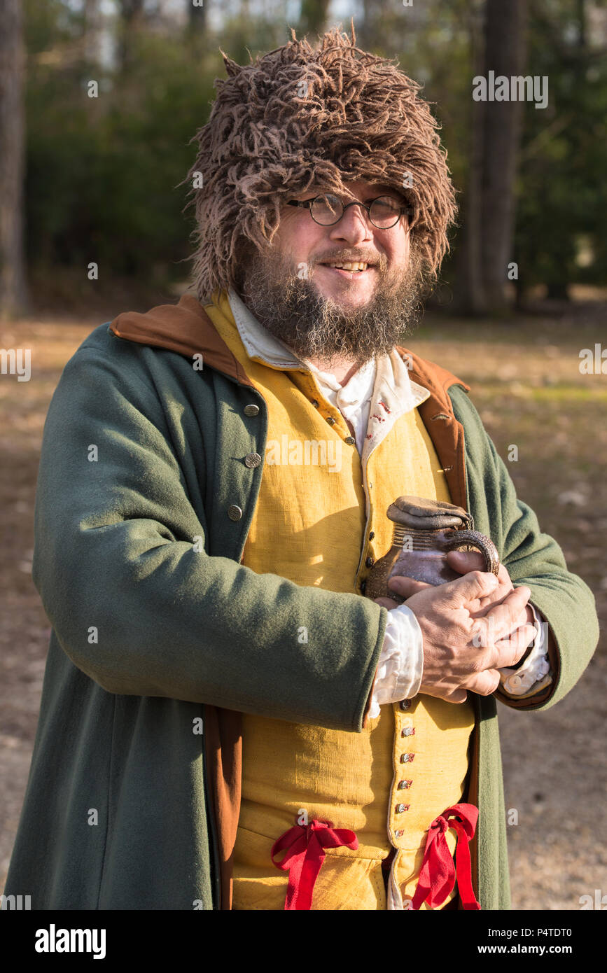 Fur trading trapper and reenactor in recreated Powhatan Village ...