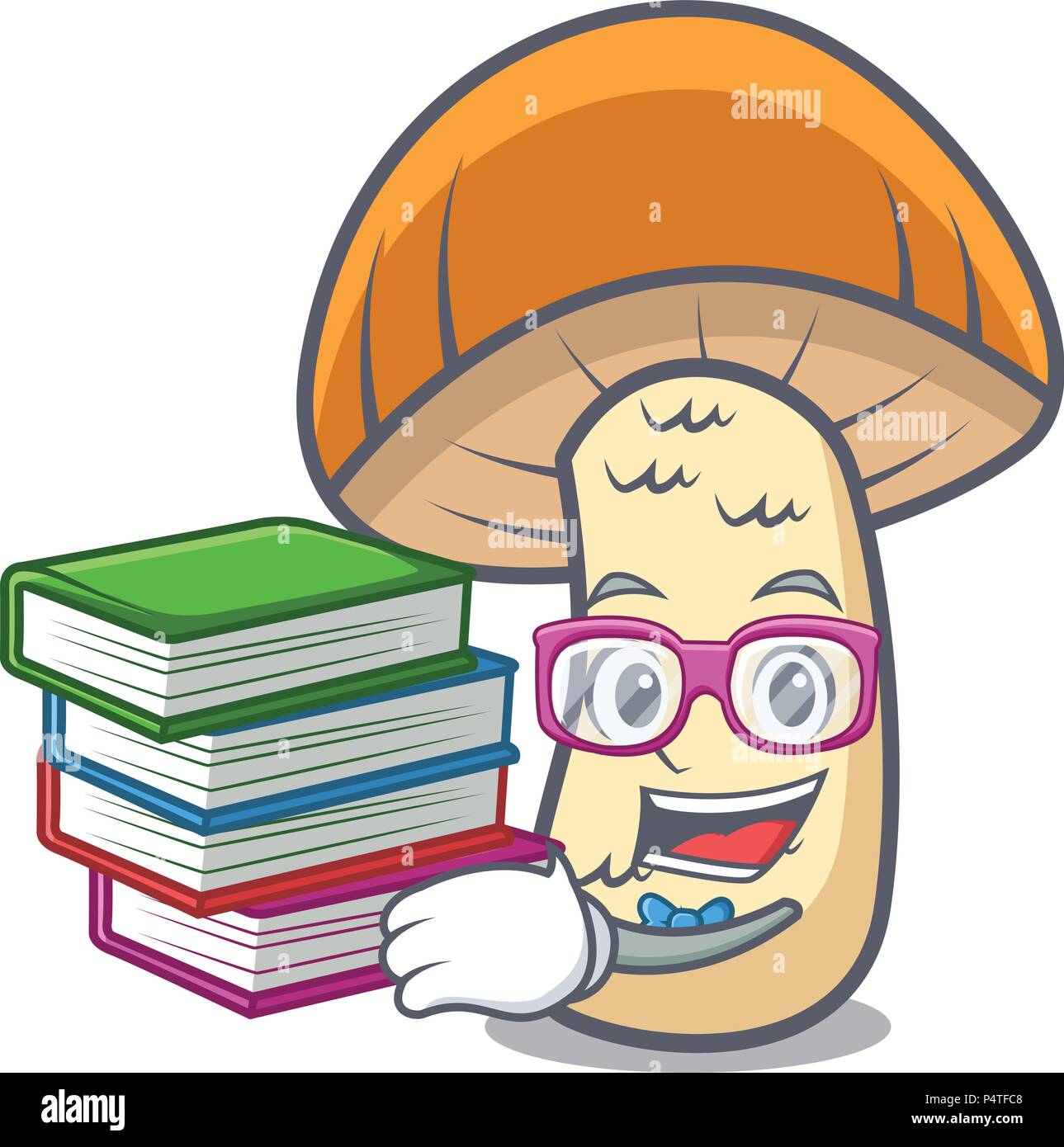 Student with book orange cap boletus mushroom mascot cartoon Stock ...
