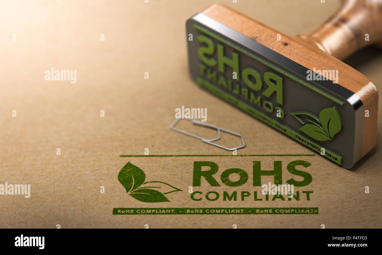 3D illustration of a rubber stamp with the text RoHS Compliant stamped ...