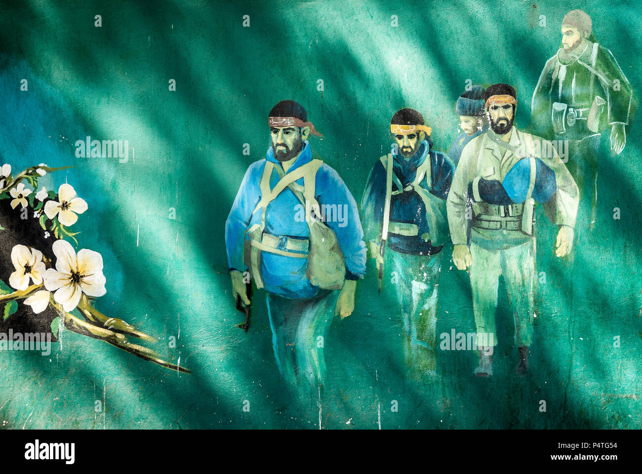 revolutionary soldiers fighters mural in downtown tehran city street ...