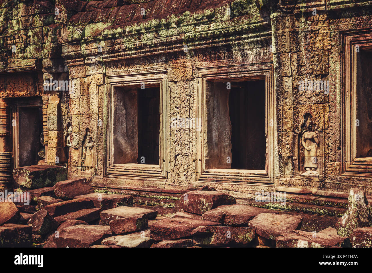 Ancient and majestic temple of Preah Khan. Great circle of Angkor, Siem ...