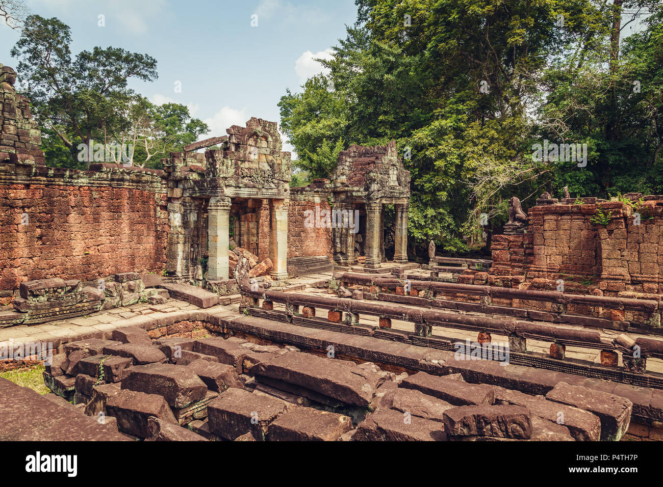 Ancient and majestic temple of Preah Khan. Great circle of Angkor, Siem ...