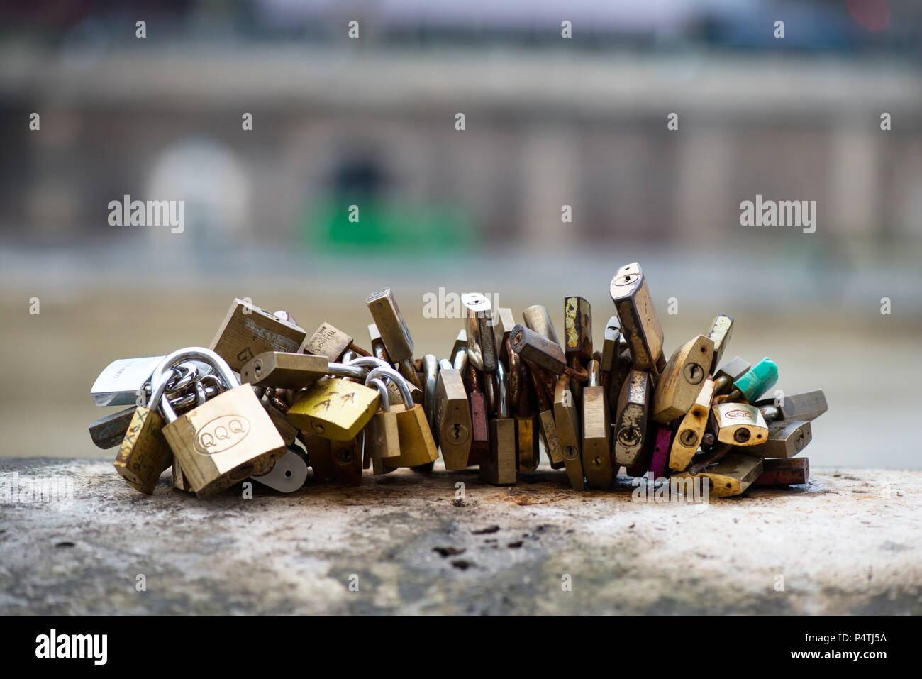 PARIS - MARCH 19, 2018: Beautiful and colorful love locks attached ...