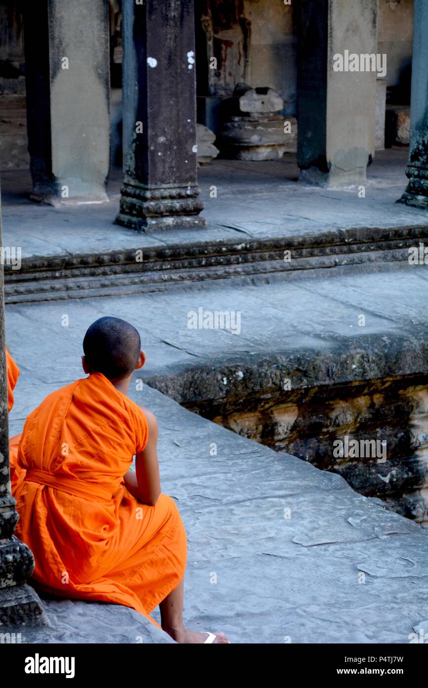 Buddhist monks in orange robes at Angkor Wat, Cambodia Stock Photo - Alamy
