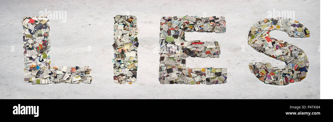 the word LIES made from newspaper confetti on old paper Stock Photo - Alamy