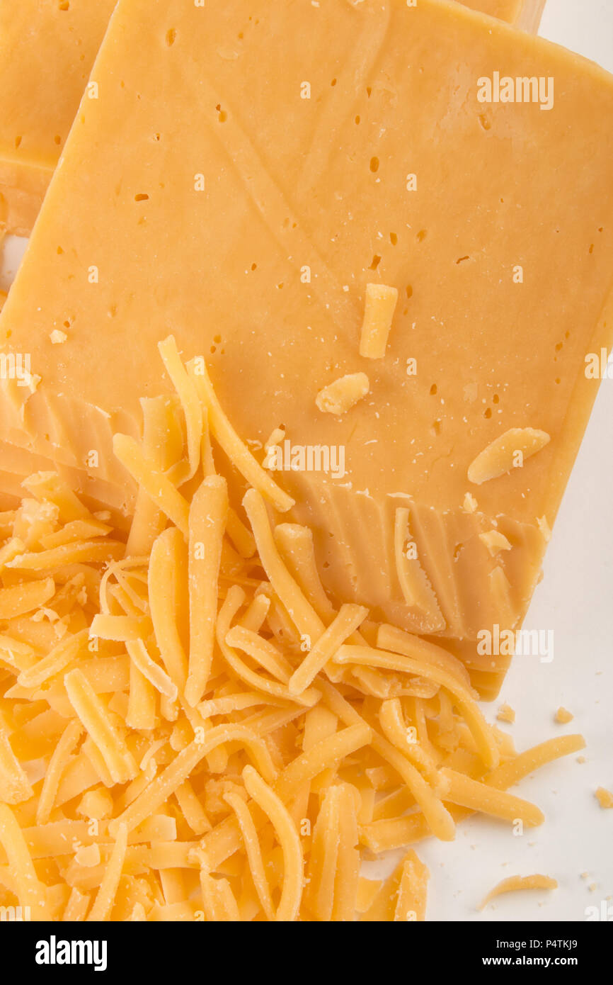 irish organic red cheddar grated cheese with reduced fat Stock Photo ...
