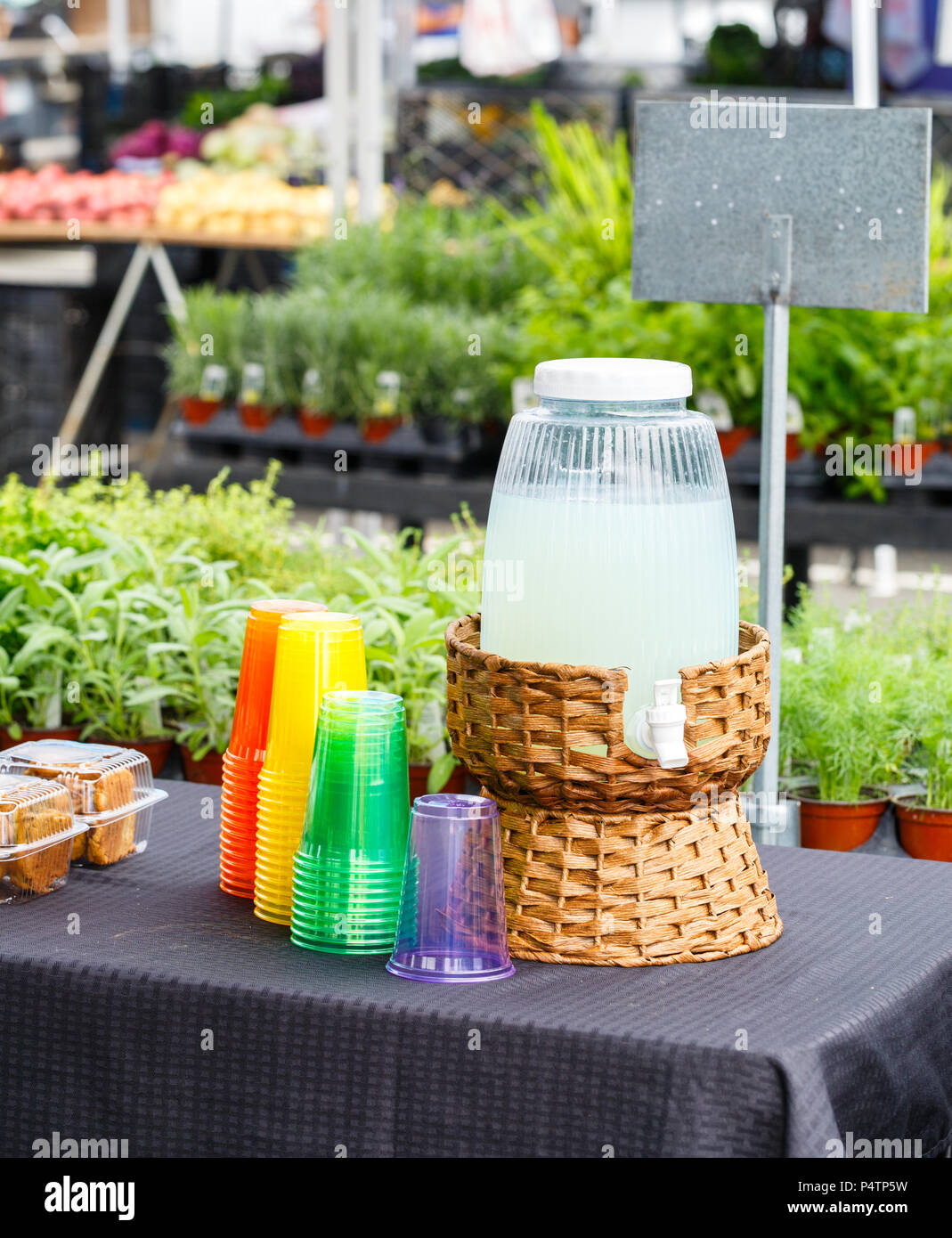 Free Lemonade at a Local Farmer's Market Stock Photo - Alamy