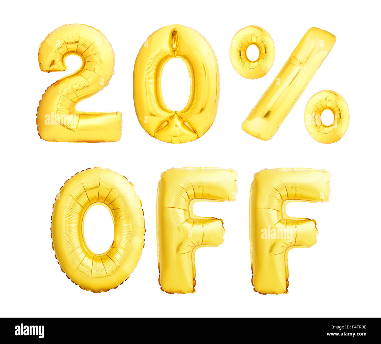 Twenty percent off discount sign made of golden inflatable balloons ...