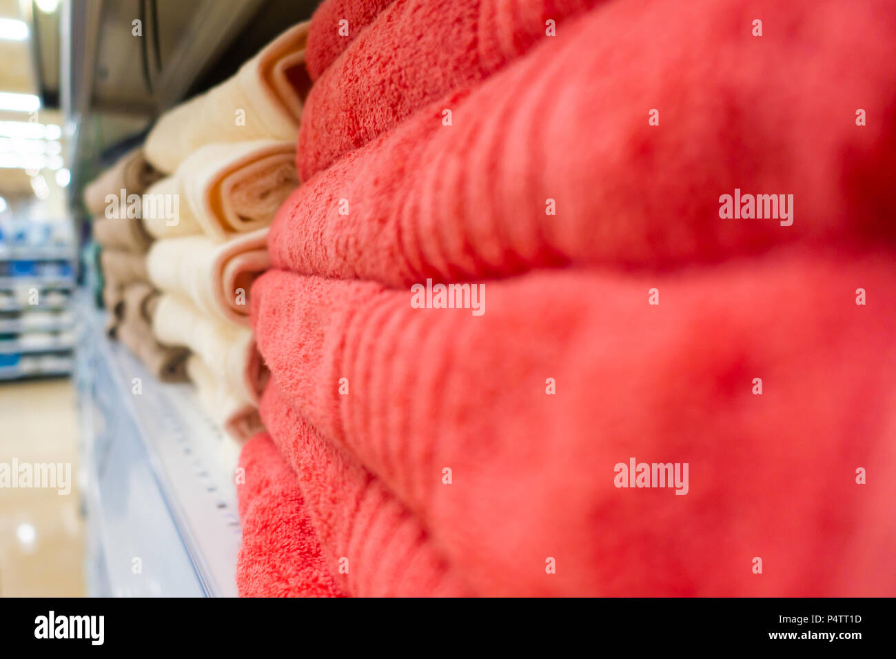 Bath Towels on Display in Store Stock Photo - Alamy