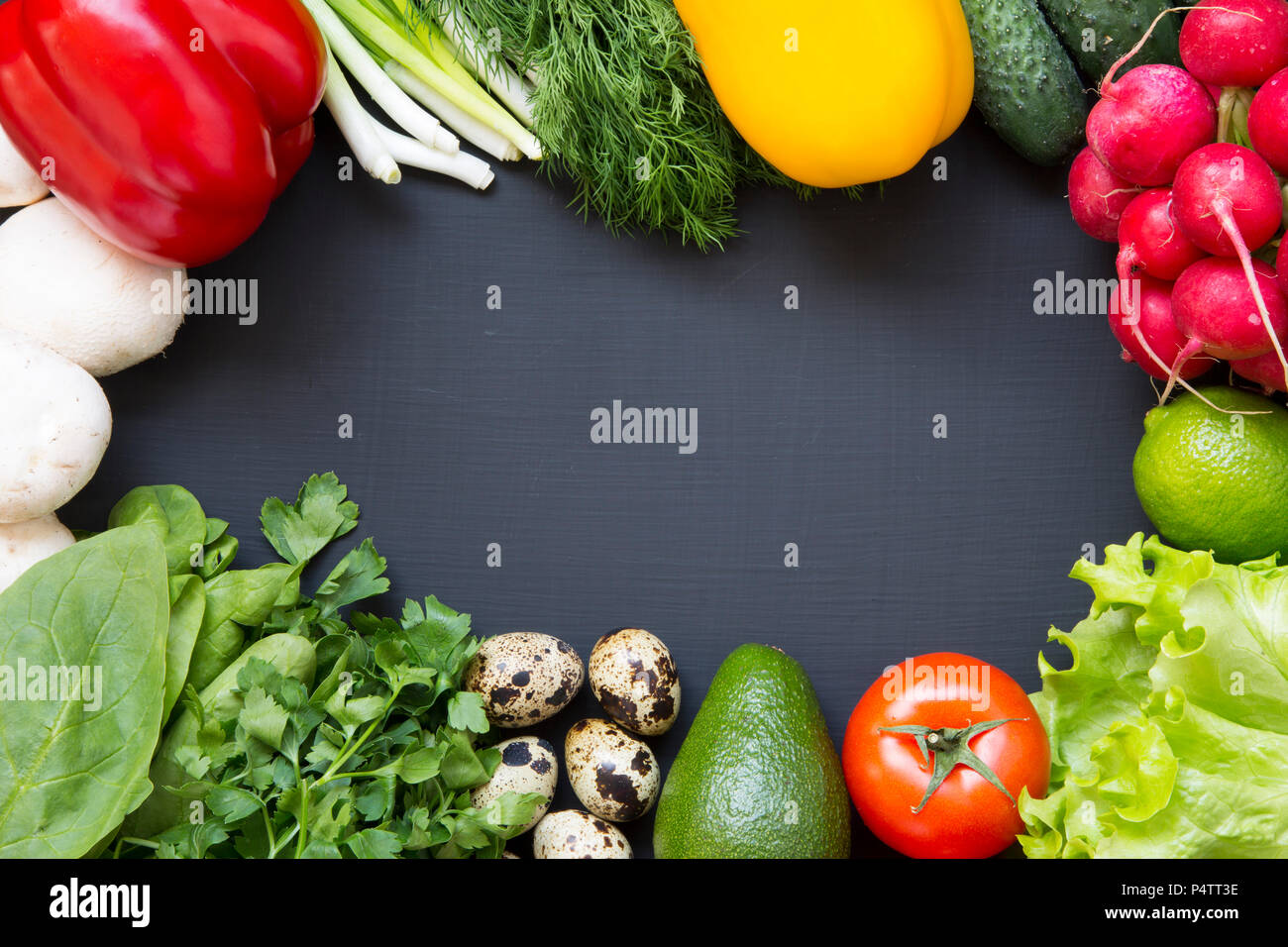 Composition with different fresh organic fruits and vegetables. Copy ...