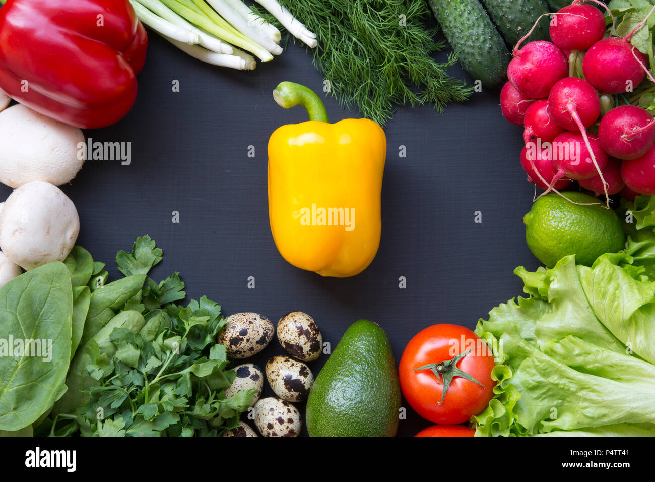 Composition with different fresh organic fruits and vegetables. Top ...