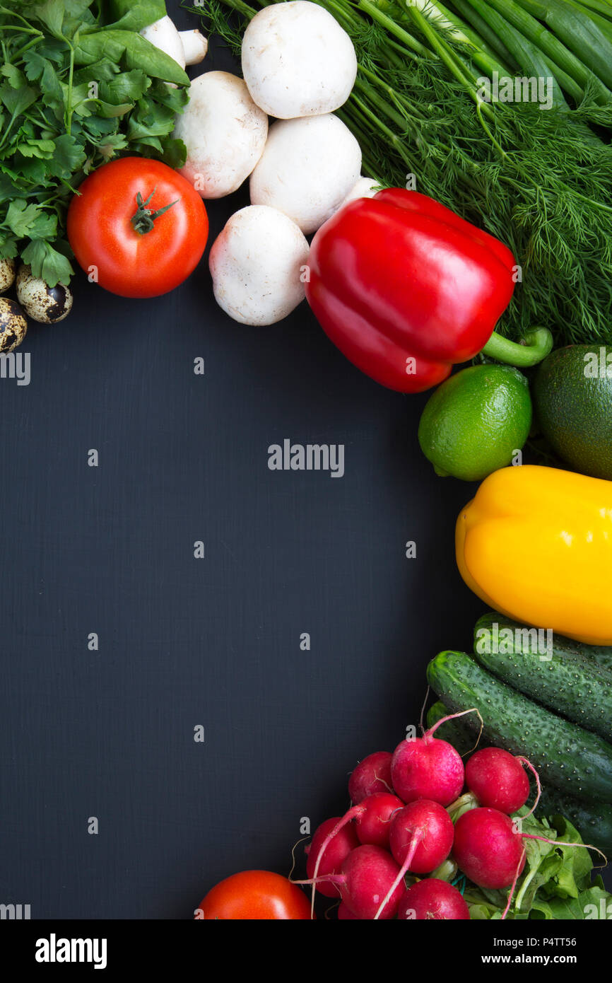 Composition with different fresh organic fruits and vegetables. Copy ...