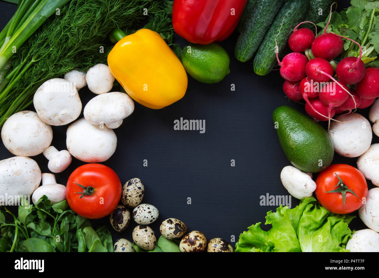 Composition with different fresh organic fruits and vegetables. Copy ...