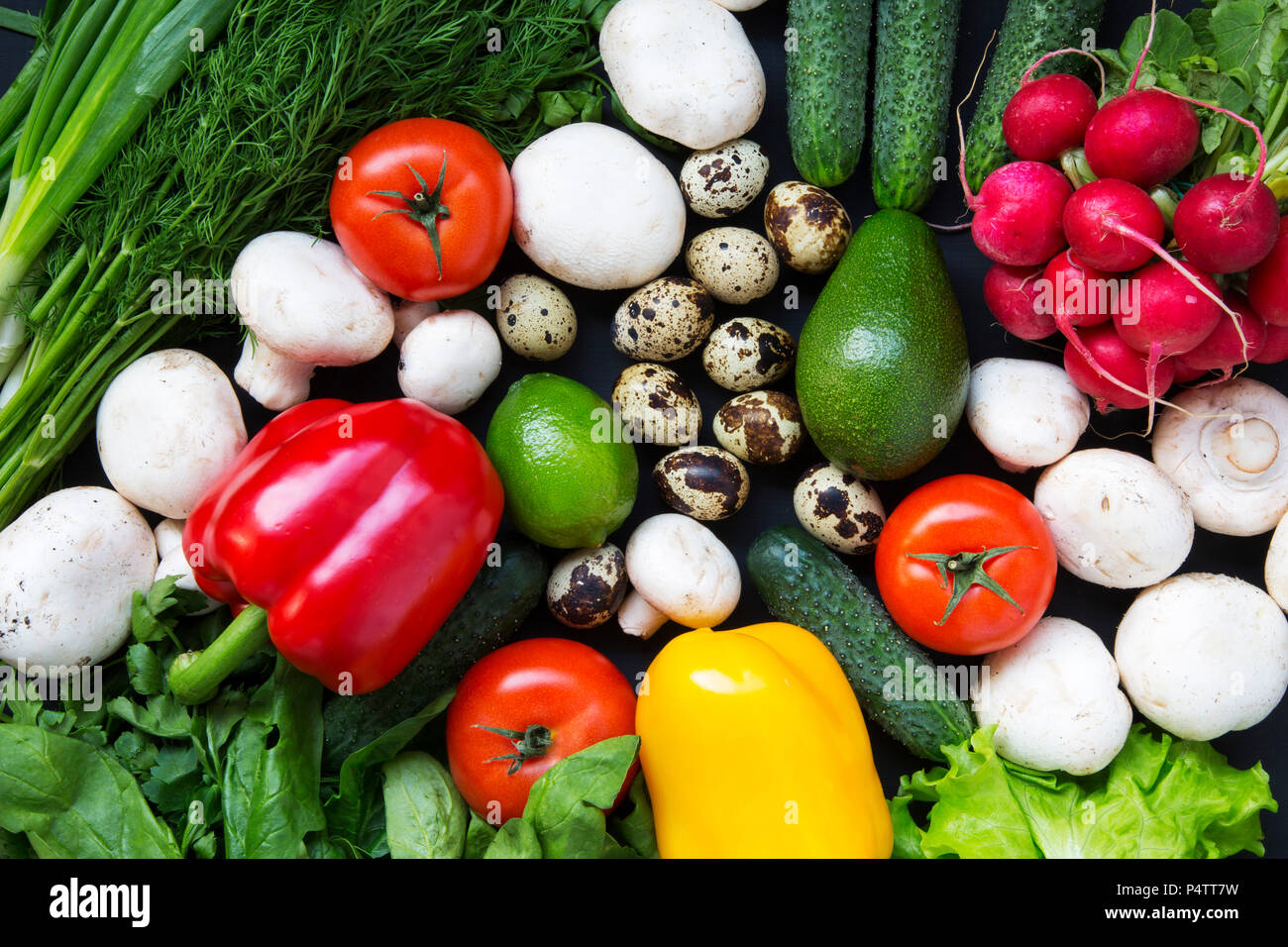 Composition with different fresh organic fruits and vegetables. Top ...