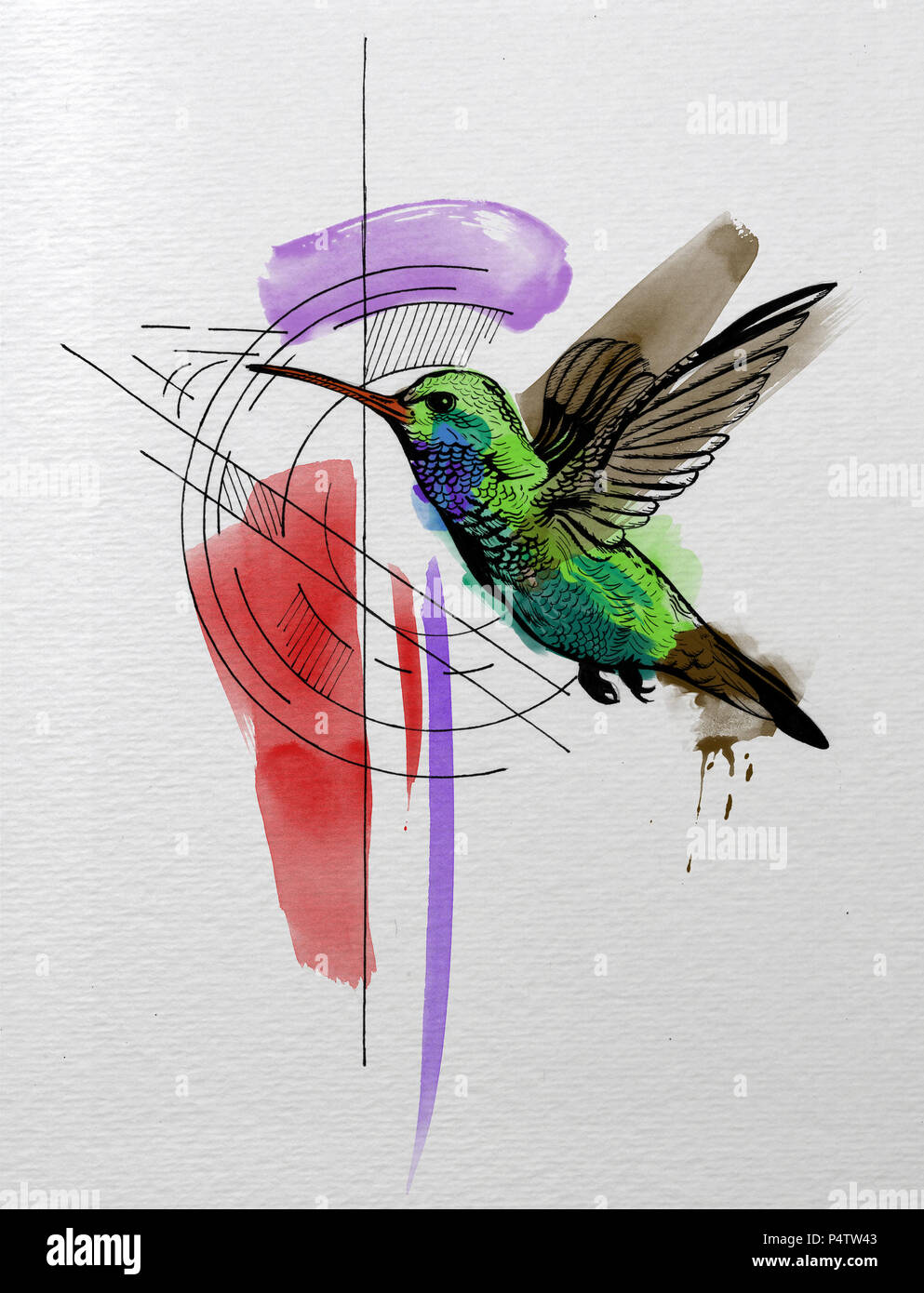 An abstract image of a hummingbird in front of a fractal Stock Photo ...