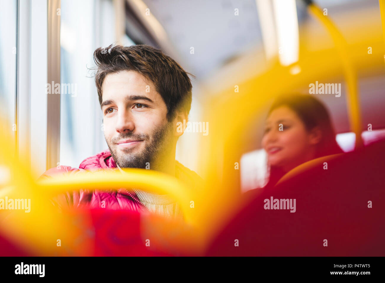 Man looking out bus window hi-res stock photography and images - Alamy