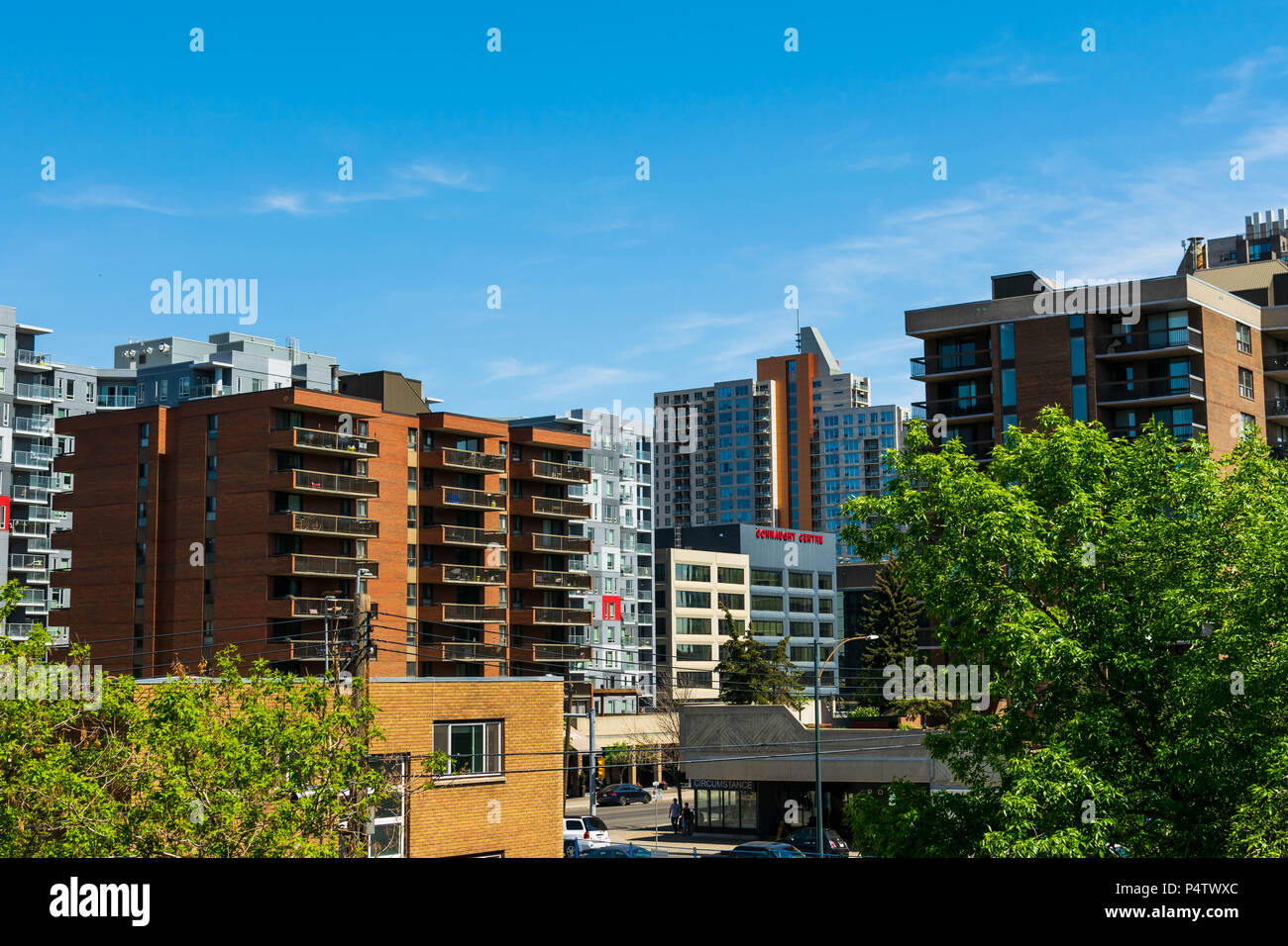 Calgary, Alberta. May 26, 2018. A view of the Beltline neighborhood in ...