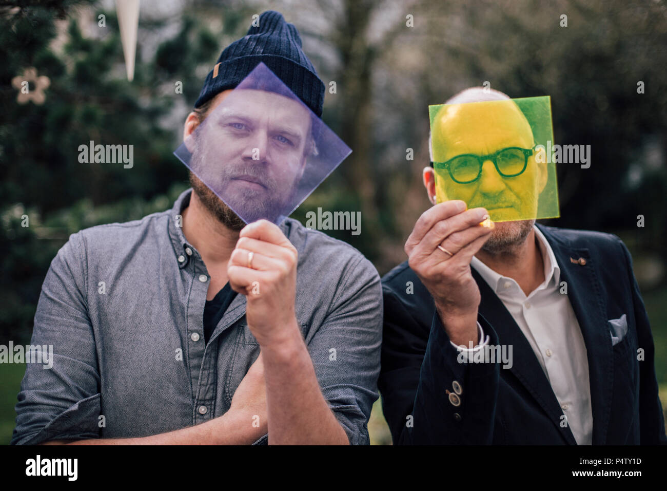 Two architects looking through transparent material hi-res stock ...