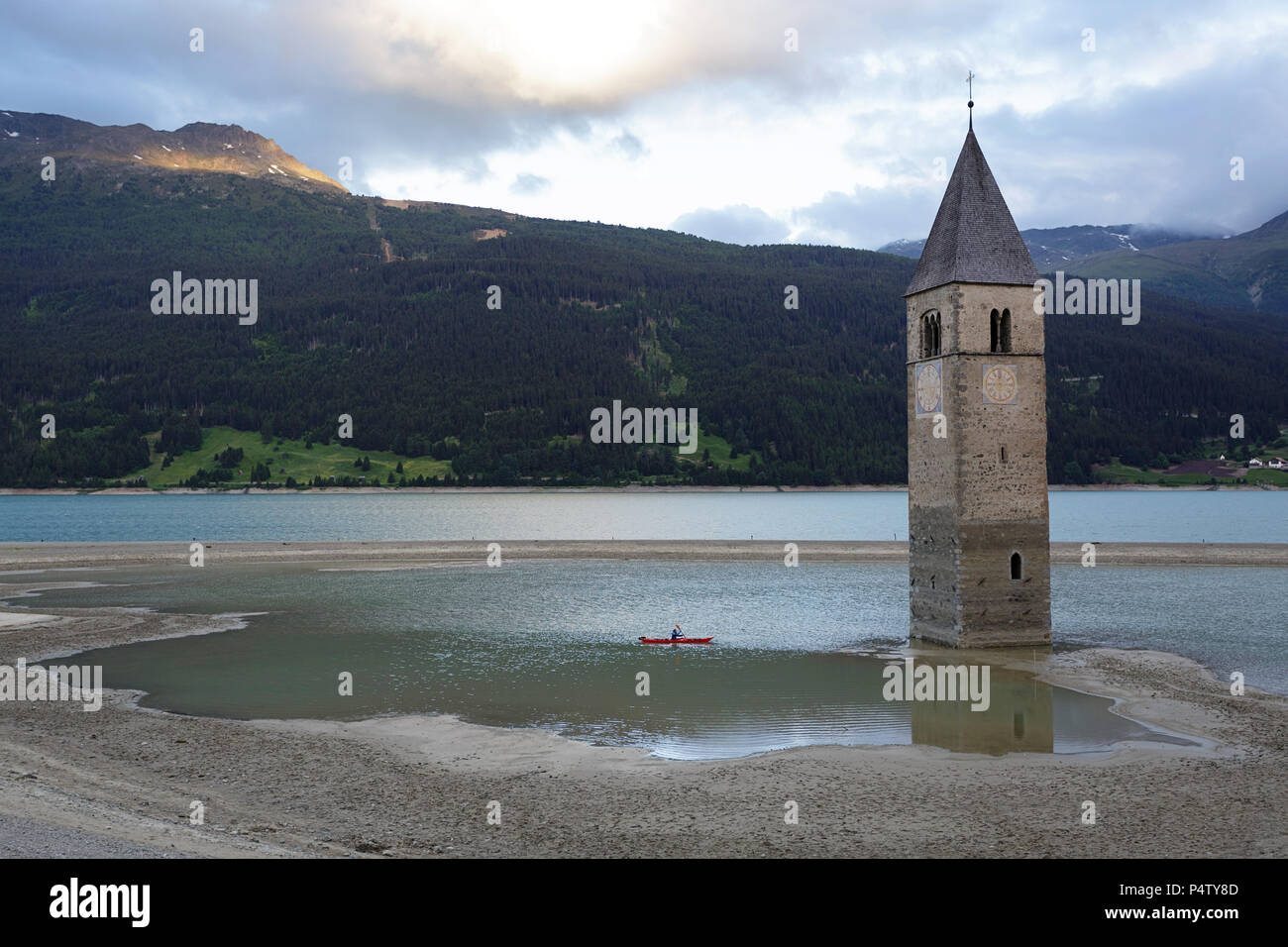 PAddlinghurch under water,. Reschensee Lake, Reschen Lago di Resia ...