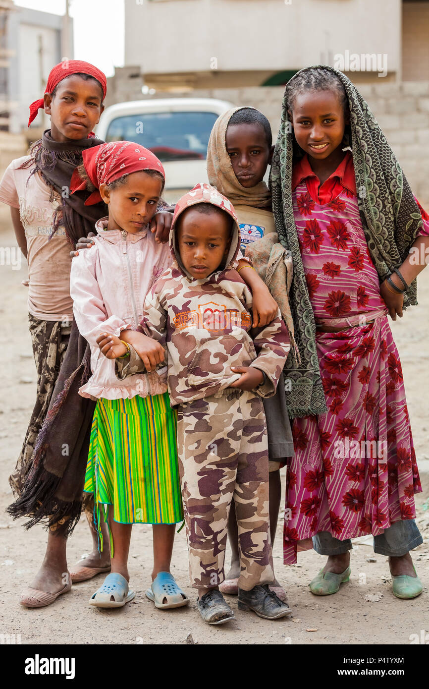 Addis Ababa, Ethiopia, January 27, 2014, Street kids posing for a photo ...
