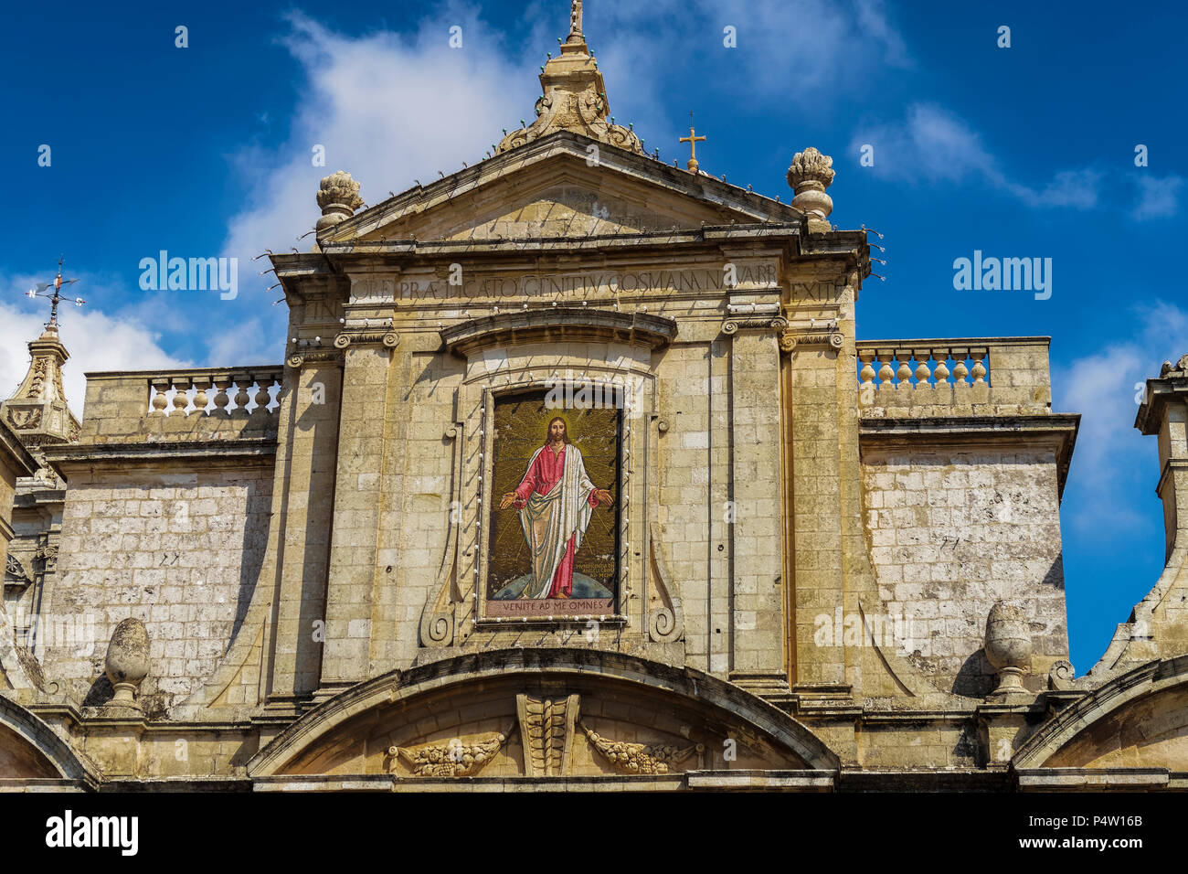 Rabat, Malta St Paul church facade detail. Top view of 17th-century ...