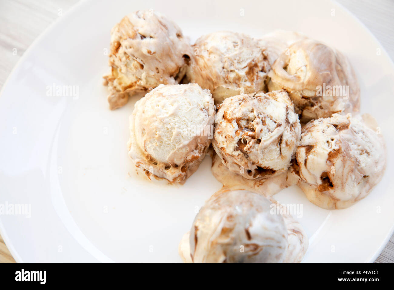 Ice cream in white round plate, closeup Stock Photo - Alamy
