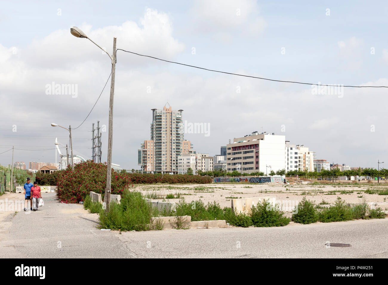 Valencia, Spain, high houses, undeveloped land and a derelict ...