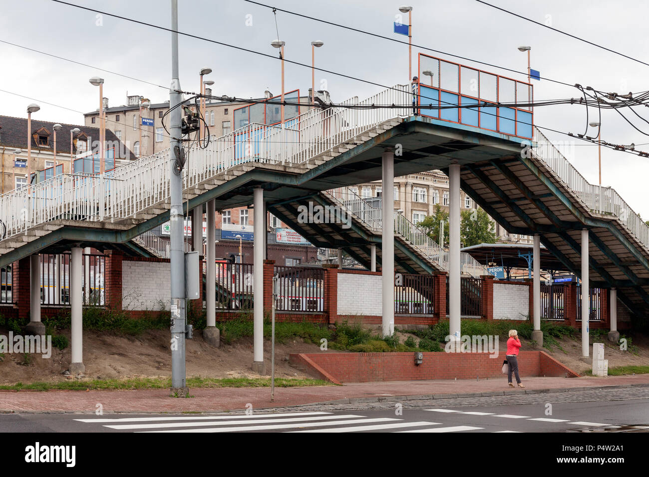 Szczecin, Poland, pedestrian crossing at the main station of Szczecin ...