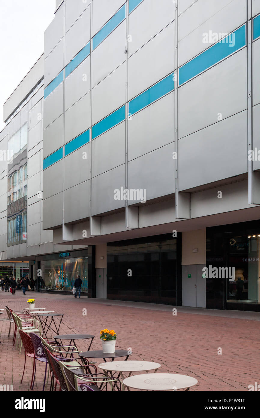 Hannover, Germany, department store facade and empty street cafe Stock ...