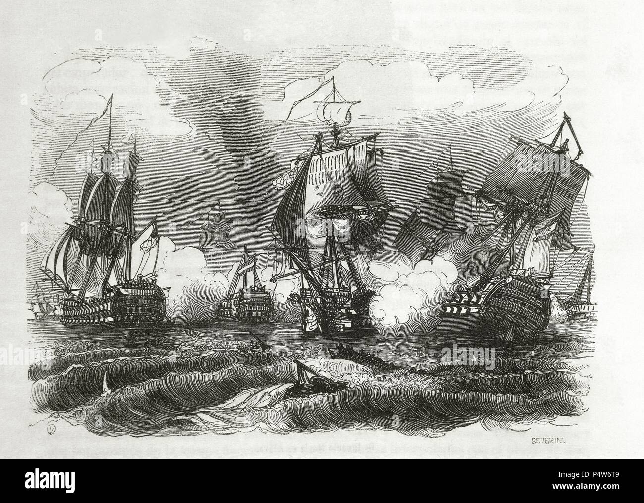 The Battle of Trafalgar. Spanish engraving Stock Photo - Alamy
