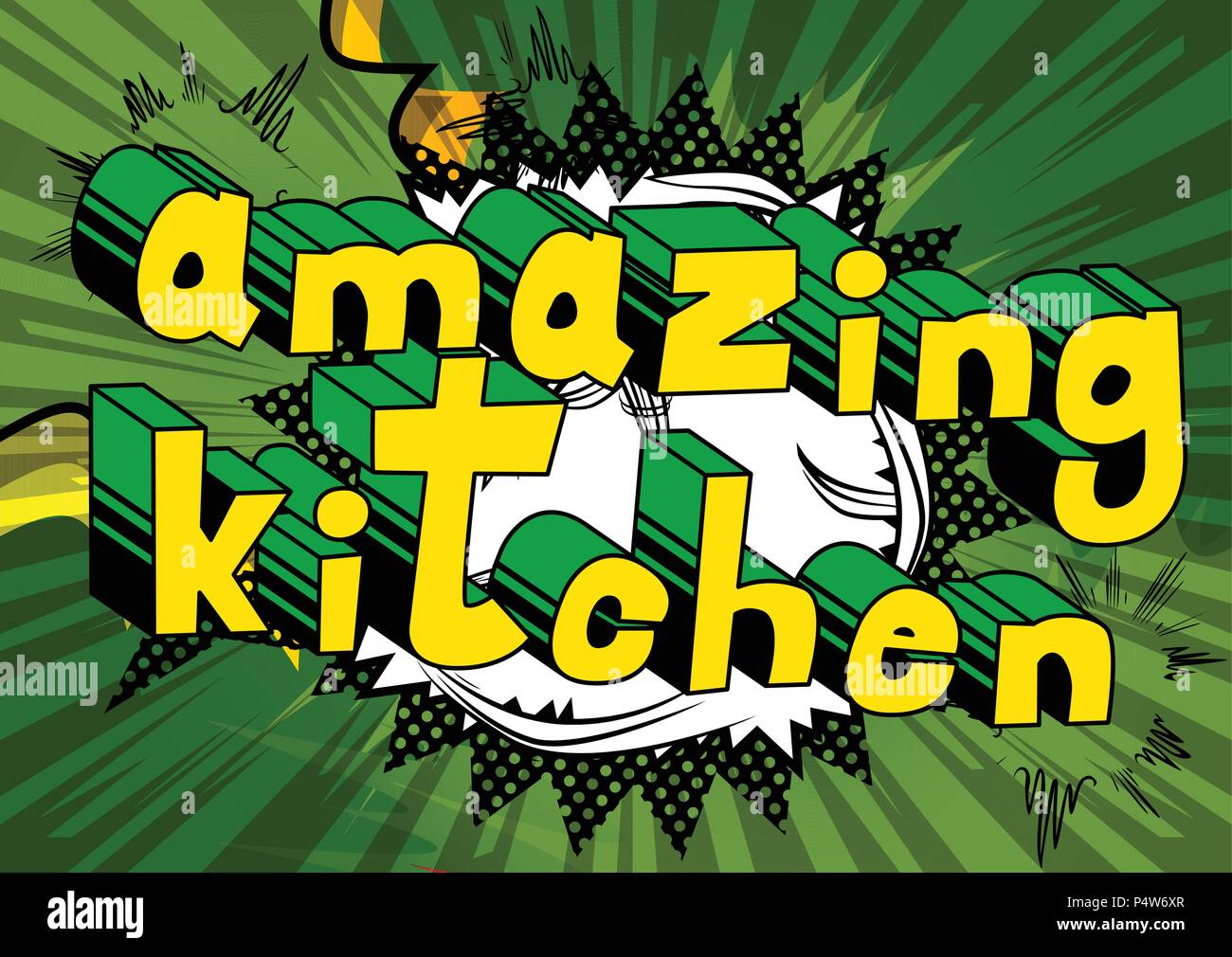 Amazing Kitchen - Comic book word on abstract background Stock Vector ...
