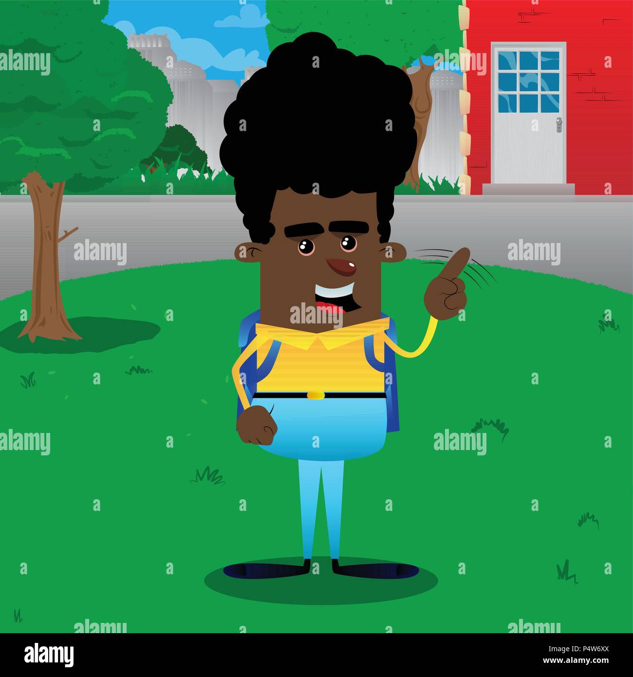 Schoolboy saying no with his finger. Vector cartoon character ...