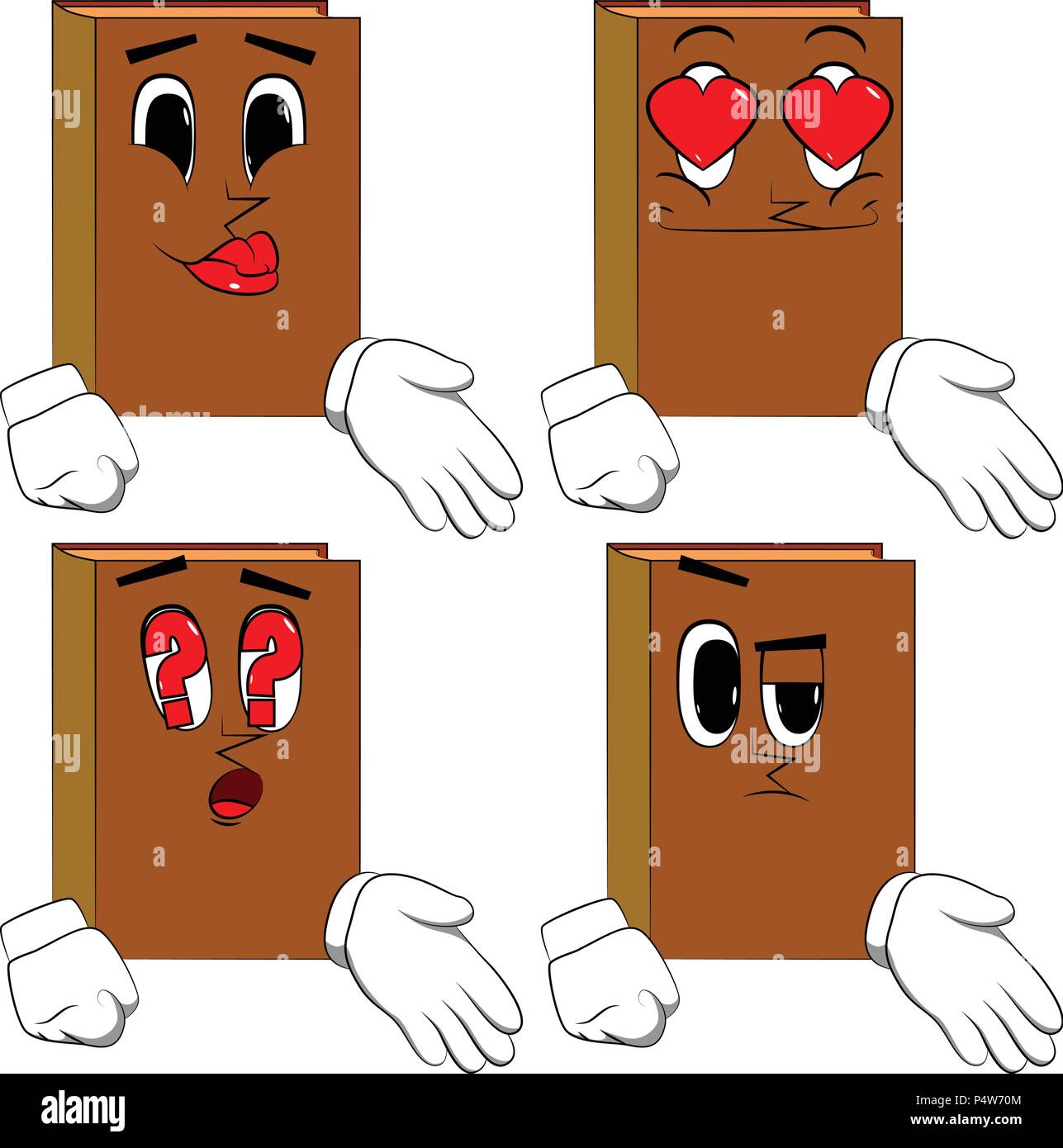 Books giving a hand. Cartoon book collection with various faces ...