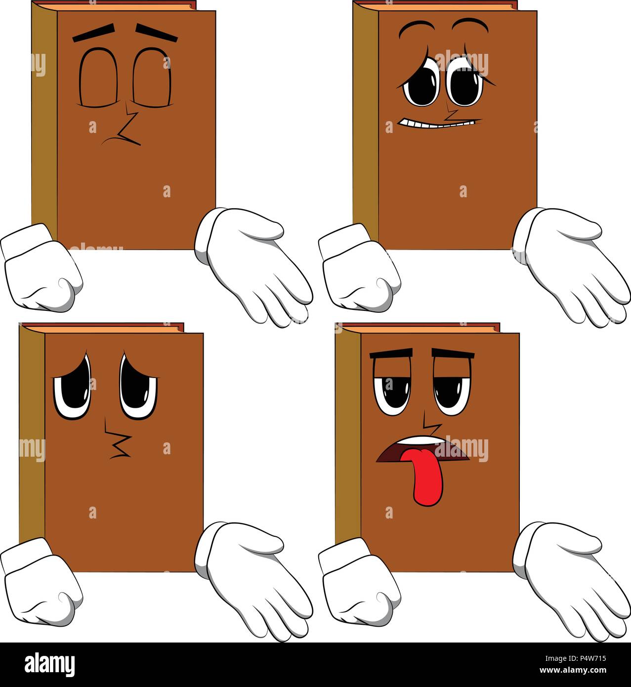 Books giving a hand. Cartoon book collection with sad faces ...