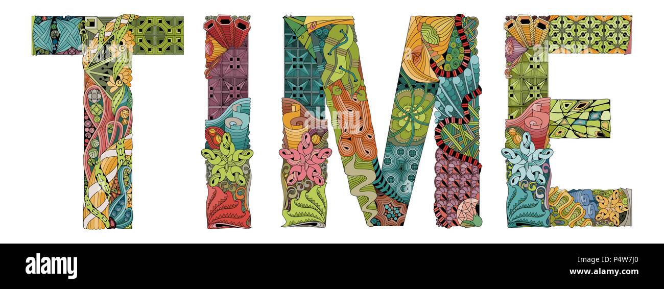 Hand-painted art design. Hand drawn illustration word TIME for t-shirt ...