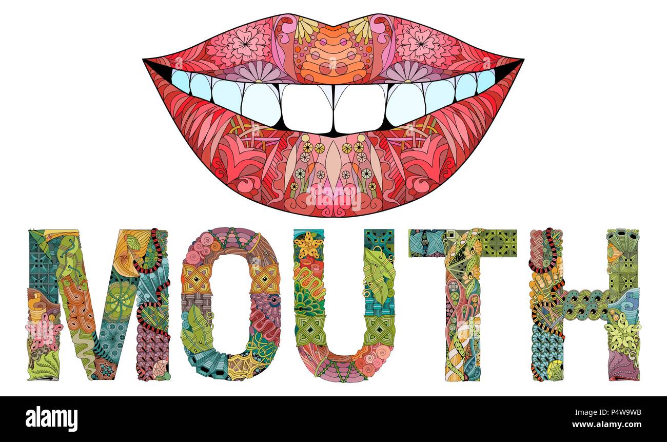 Hand-painted art design. Hand drawn illustration word MOUTH with ...
