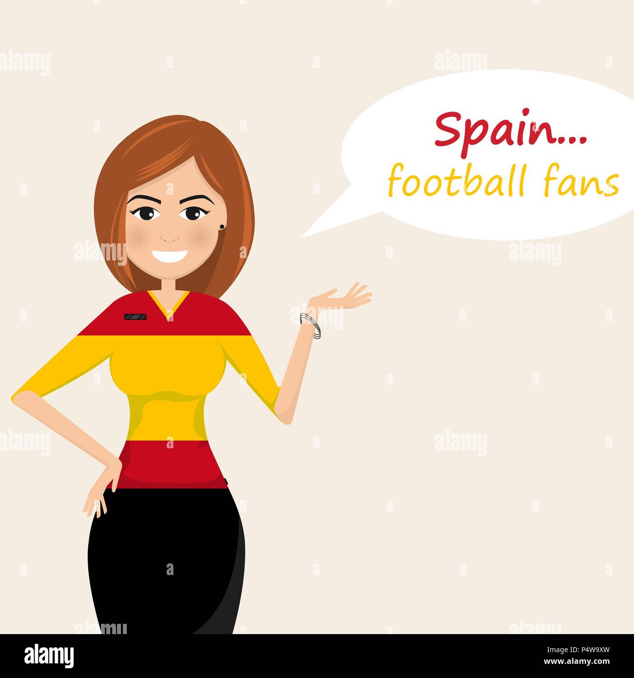 Spain football fans.Cheerful soccer fans, sports images.Young woman ...