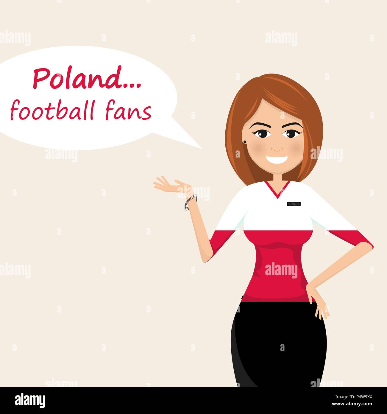 Poland football fans.Cheerful soccer fans, sports images.Young woman ...